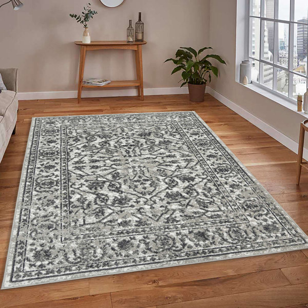 Bungalow Rose Calam Traditional Bordered Durable Performance Charcoal Gray Area Rug & Reviews ...
